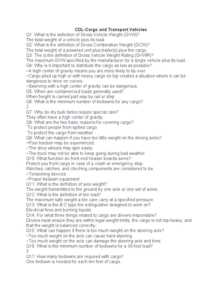 CDL-Cargo and Transport Vehicles | PDF | Truck | Mechanical Engineering