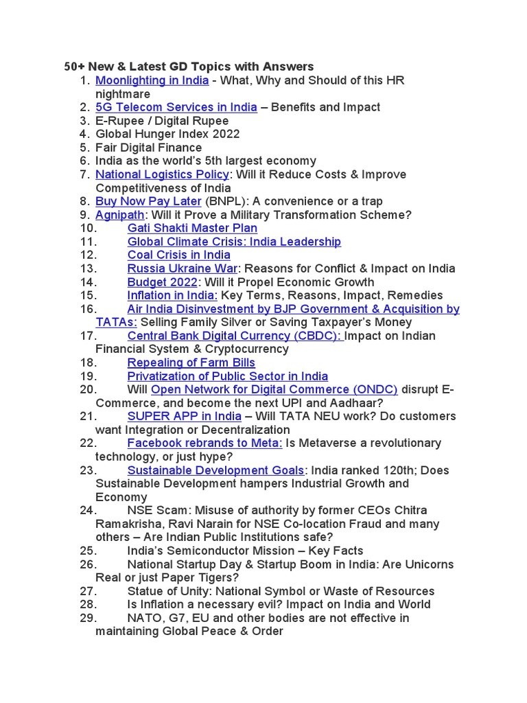 Top 50 GD Topics | PDF | Economies