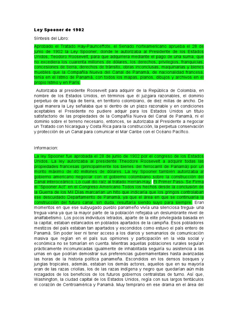 Ley Spooner de 1902 | PDF | canal de Panama