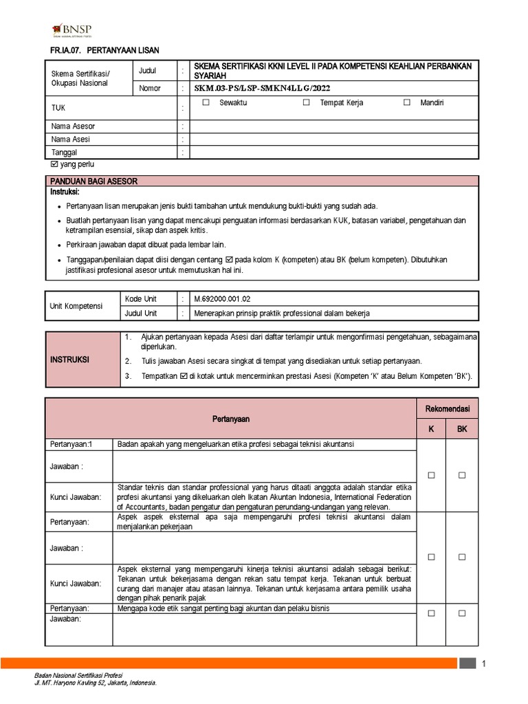 Kode Unit Menerapkan Prinsip Praktik Profesional Dalam Bekerja2 | PDF