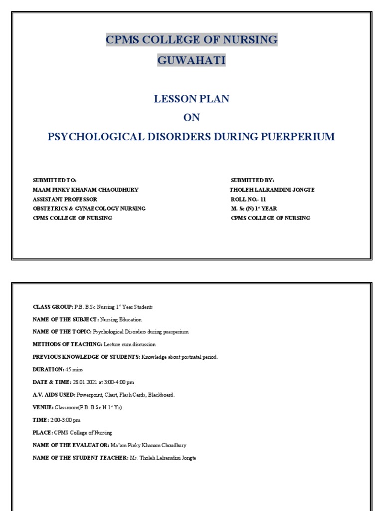 Psychological Disorders During Puererium Lesson Plan | PDF | Postpartum ...
