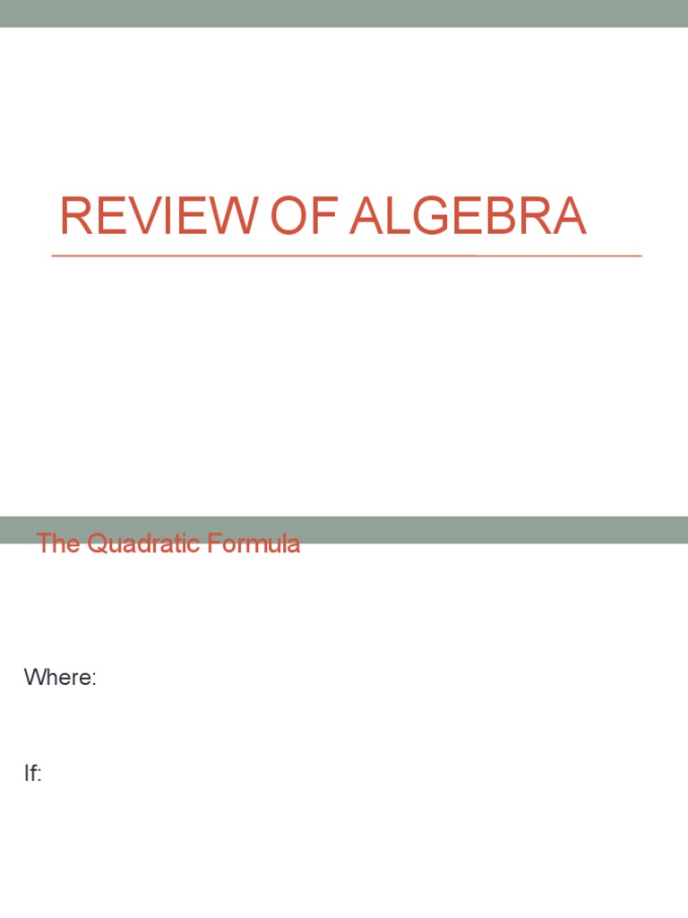 Review of Algebra | PDF | Equations | Algebra
