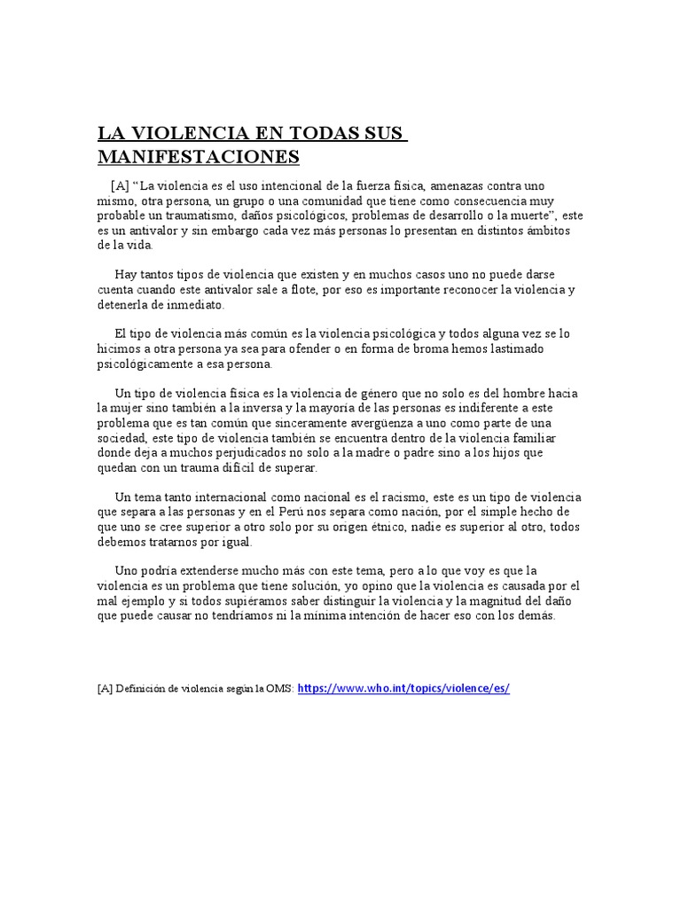 Los Diferentes Tipos De Violencia Y Sus Consecuencias Pdf