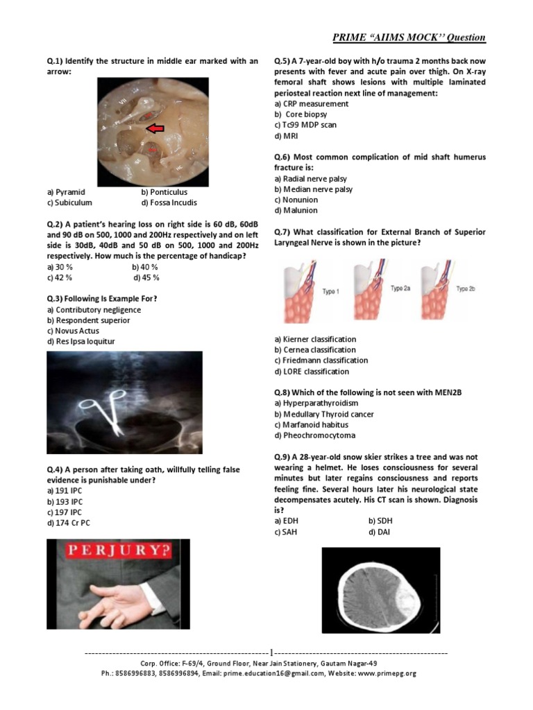 AIIMS Mock Test Question Paper | PDF | Medical Specialties | Causes Of ...