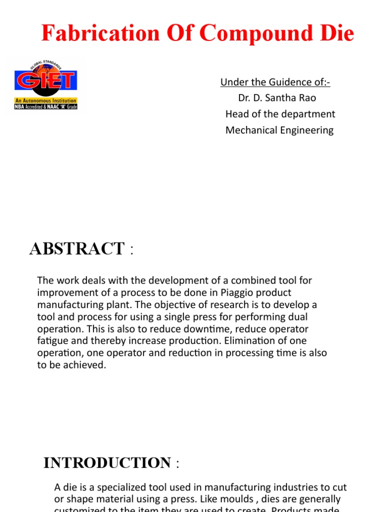 Design and Fabrication of Compound Die | PDF | Sheet Metal | Metals