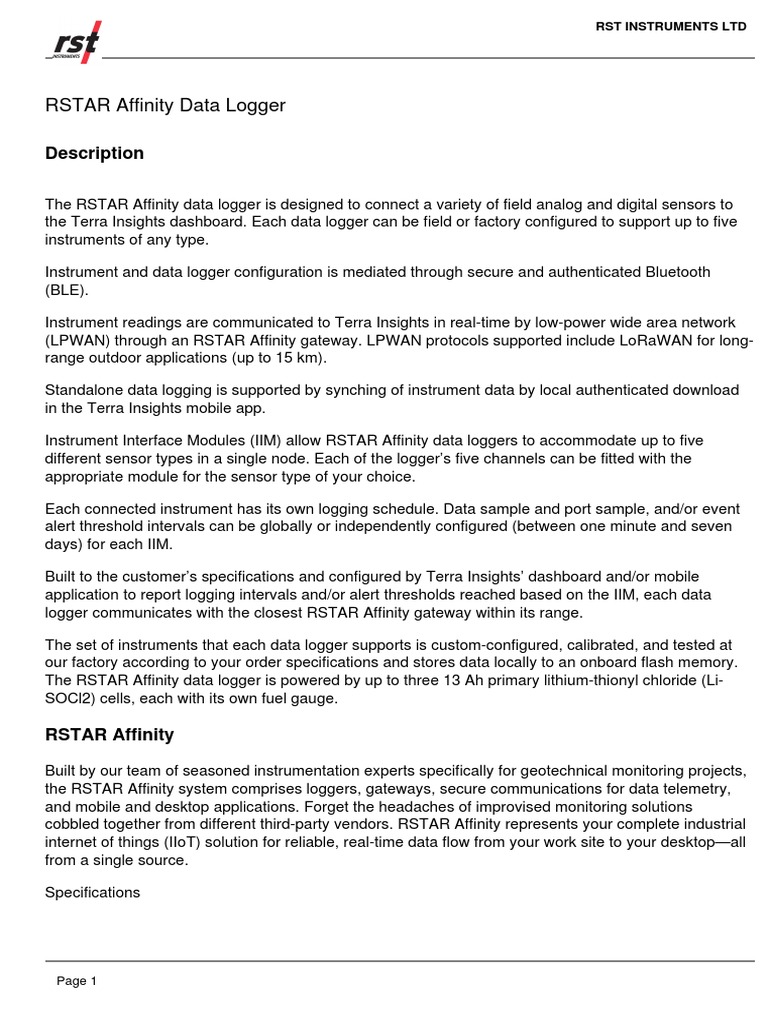 Rstar Affinity Data Logger | PDF | Usb | Telecommunications