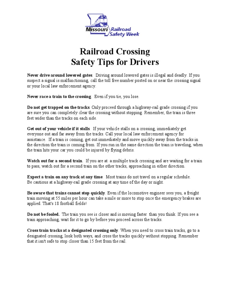 Railroad Crossing Safety Tips For Drivers | PDF | Train | Rail Transport