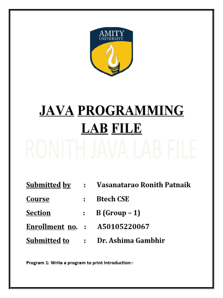 Ronith Java Lab File | PDF | String (Computer Science) | Software Engineering