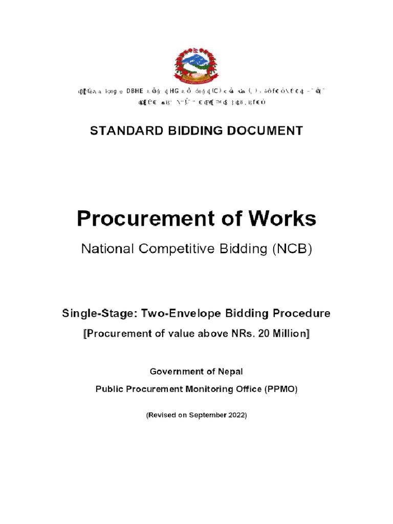 NCB Works, Single Stage Two Envlope For Above 20 Million Sep-22-2022 | PDF | Procurement ...