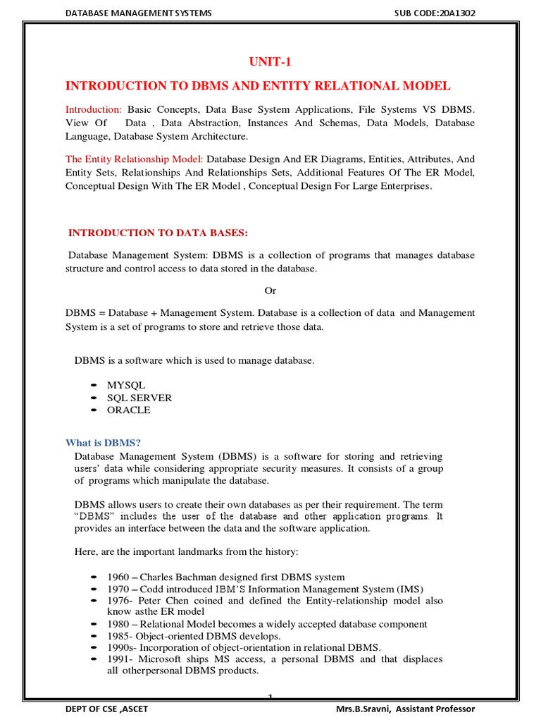 DBMS Unit-1 | Download Free PDF | Databases | Conceptual Model