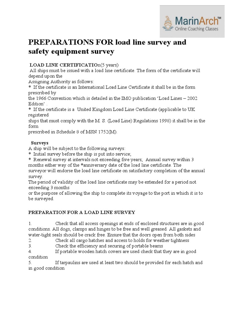 PREPARATIONS FOR Load Line Survey and Safety Equipment Survey | PDF | Manufactured Goods ...