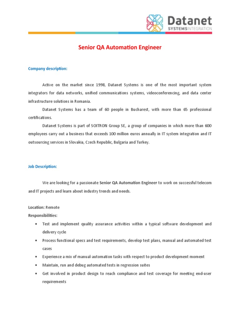 Senior QA Automation Engineer | PDF | Telecommunications | Software ...