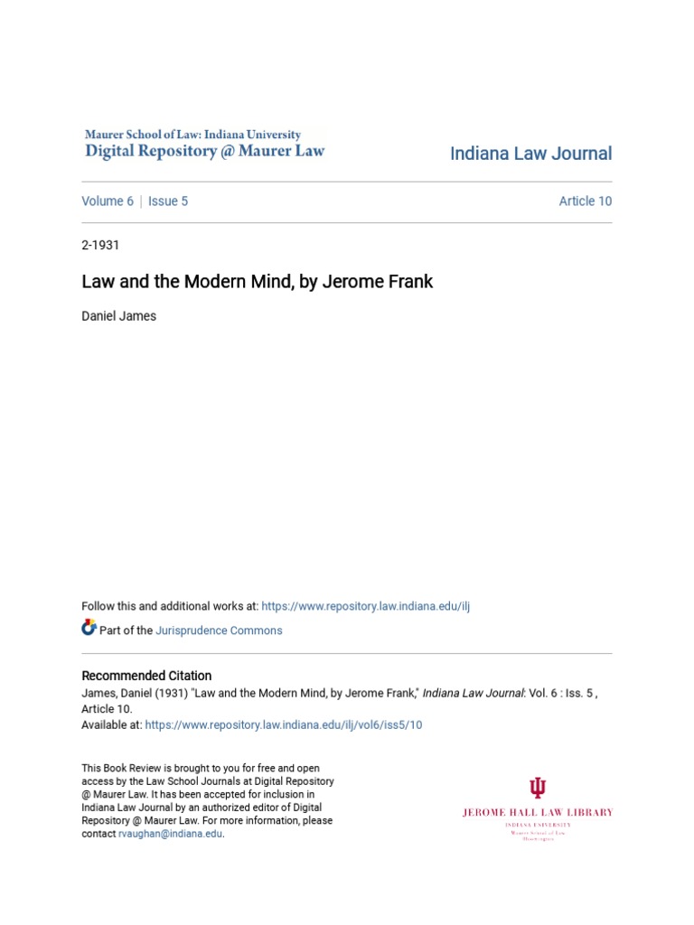 Review of Jerome Frank's 'Law and the Modern Mind' Discusses Legal ...