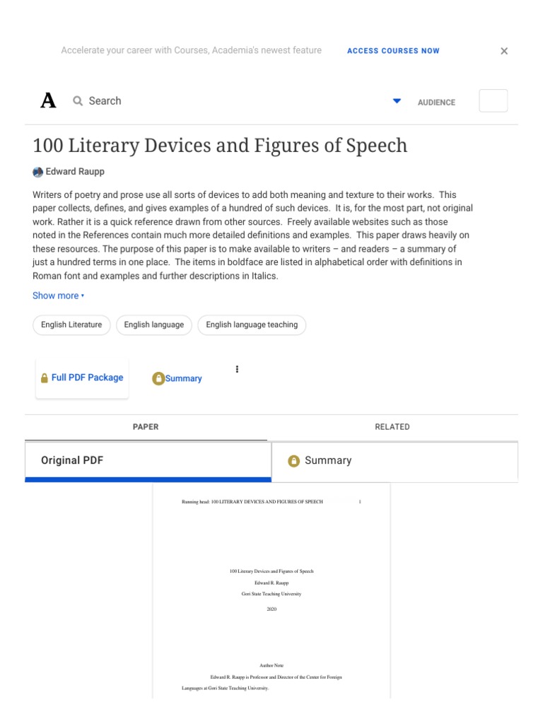 (PDF) 100 Literary Devices and Figures of Speech - Edward Ra | PDF ...