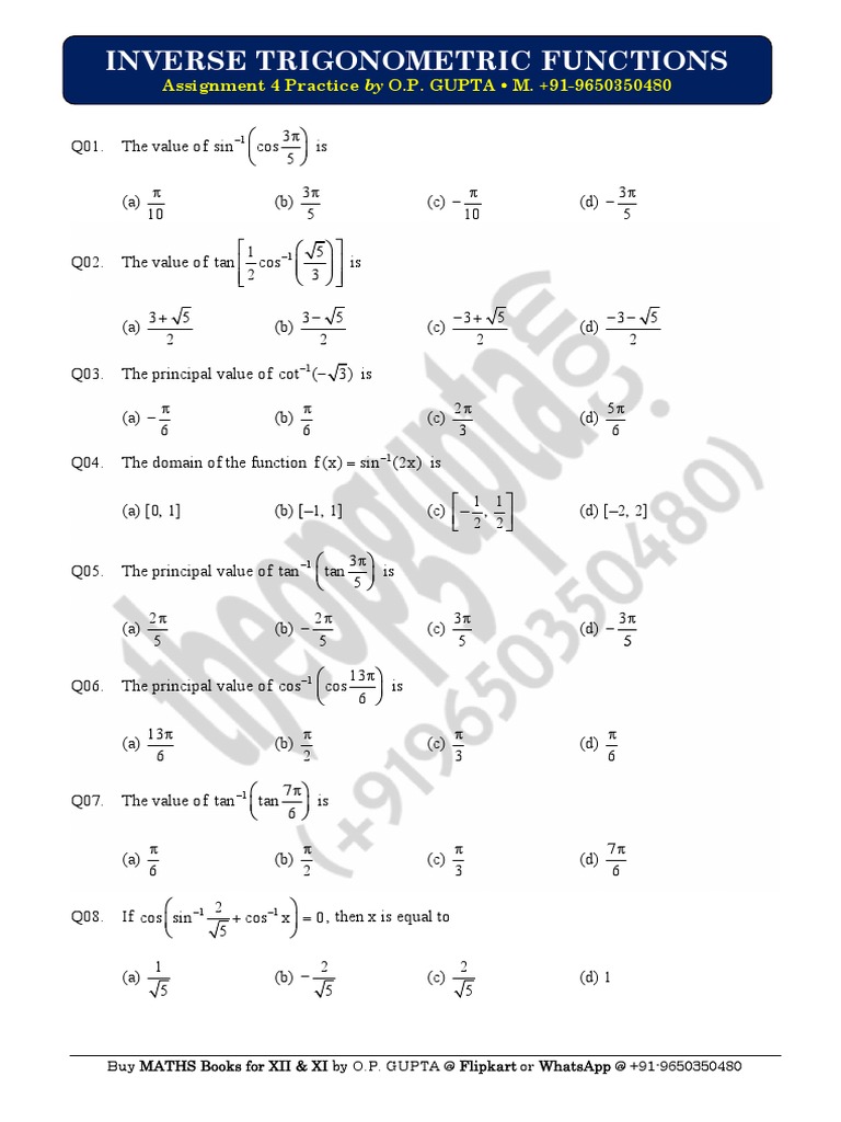 A4P-Inverse Trig Functions | PDF | Trigonometric Functions | Mathematical Relations