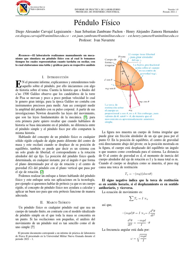 Informe Lab Pendulo Fisico | PDF | Péndulo | Oscilación
