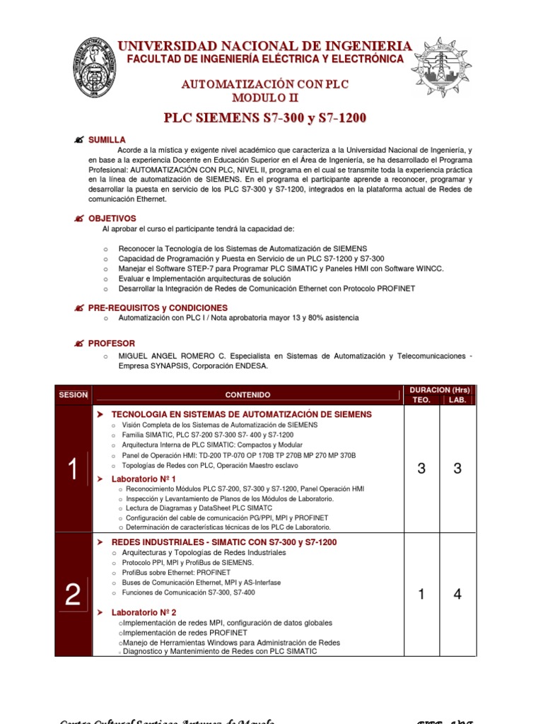 Syllabus PLC II - s7 300 y s7 1200 | PDF | Interfaz de paso de mensajes | Automatización
