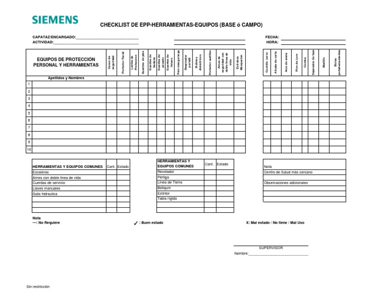 05 Checklist de Epp, Herramientas y Escalera | PDF | Equipo | Bienes ...