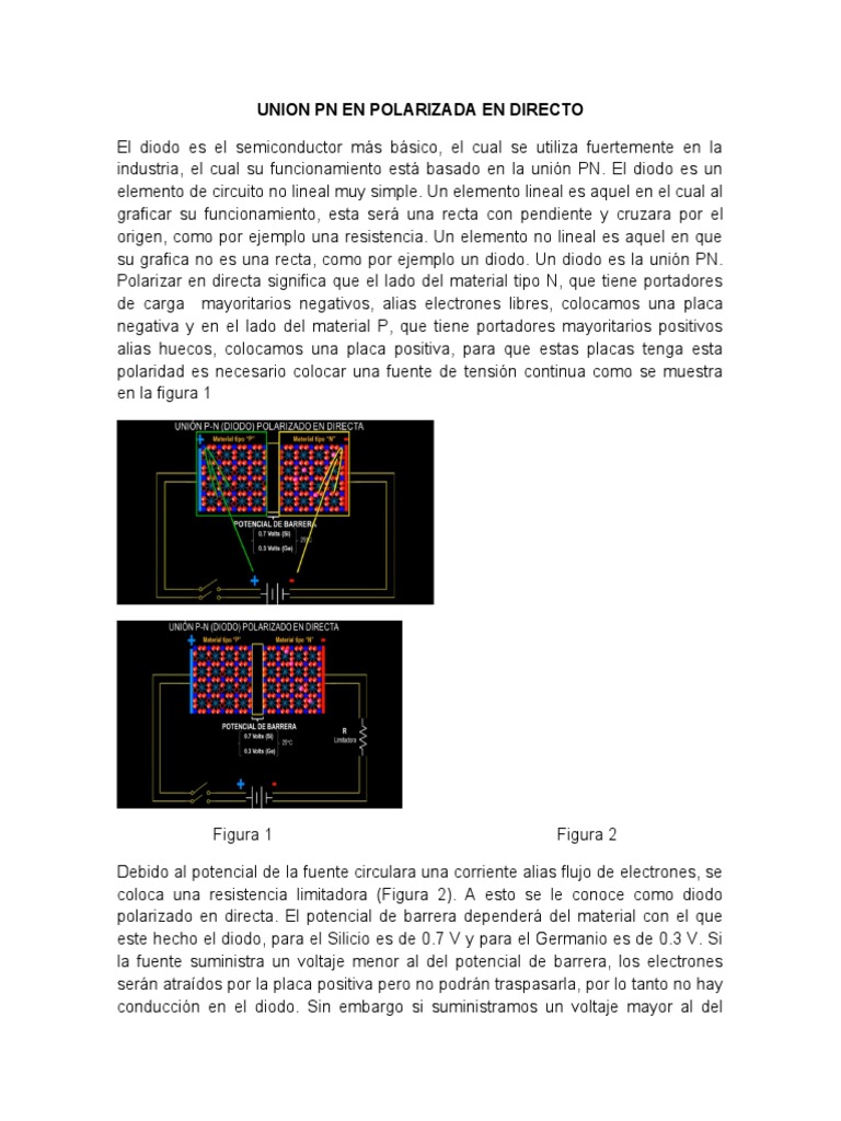 Union PN en Polarizada en Directo | Descargar gratis PDF | Diodo | Unión PN