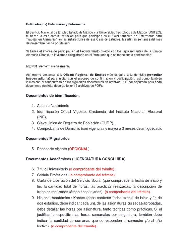 Información Enfermeras Edomex 2022 para Alemania | PDF