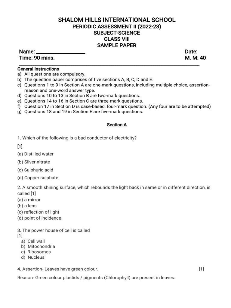 Class VIII Science Sample Paper 2022-23 | PDF