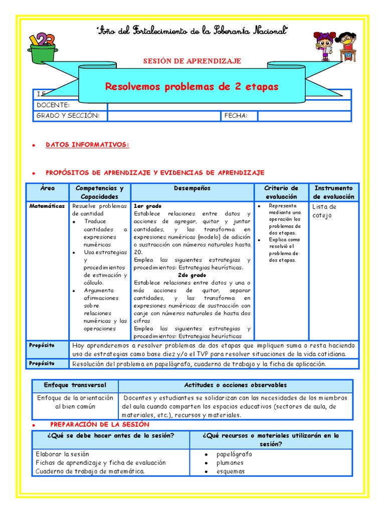 35 Resolvemos Problemas de 2 Etapas - Matemática | PDF | Evaluación ...
