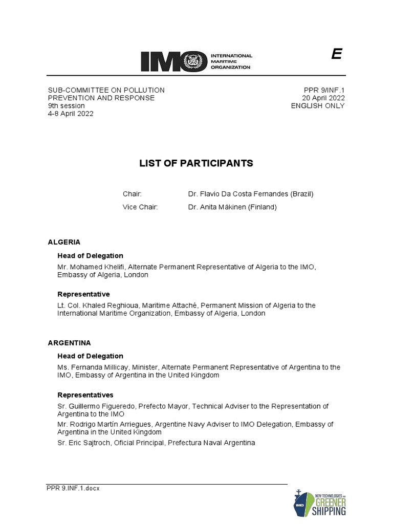 PPR 9-INF.1 - List of Participants (Secretariat) | PDF | Coast Guard ...