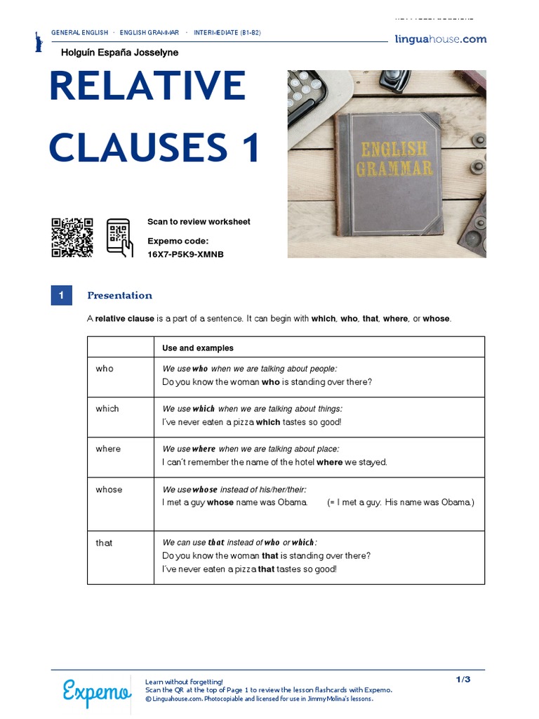 Relative Clauses-Josselyne Holguín | PDF | Linguistics | Grammar