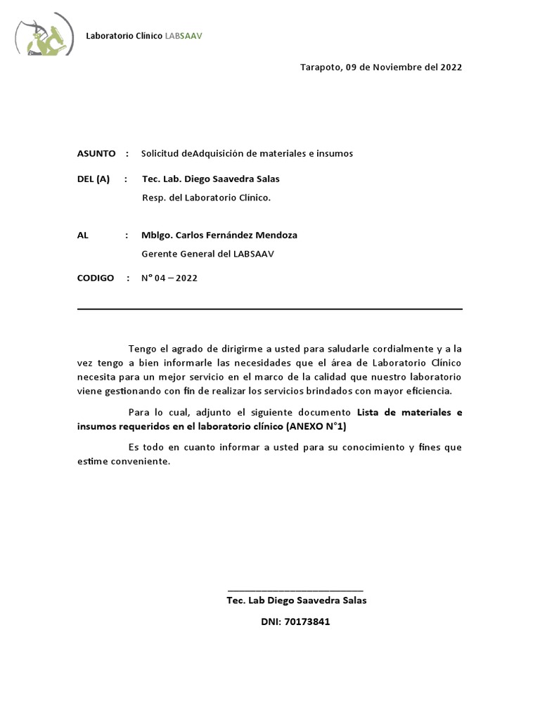 Solicitud de Insumos e Materiales | PDF