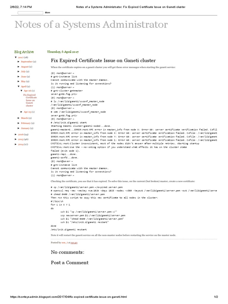 Fix Expired Certificate Issue On Ganeti Cluster | PDF | System Software ... Fix Expired Certificate Issue On Ganeti Cluster | PDF | System Software ...