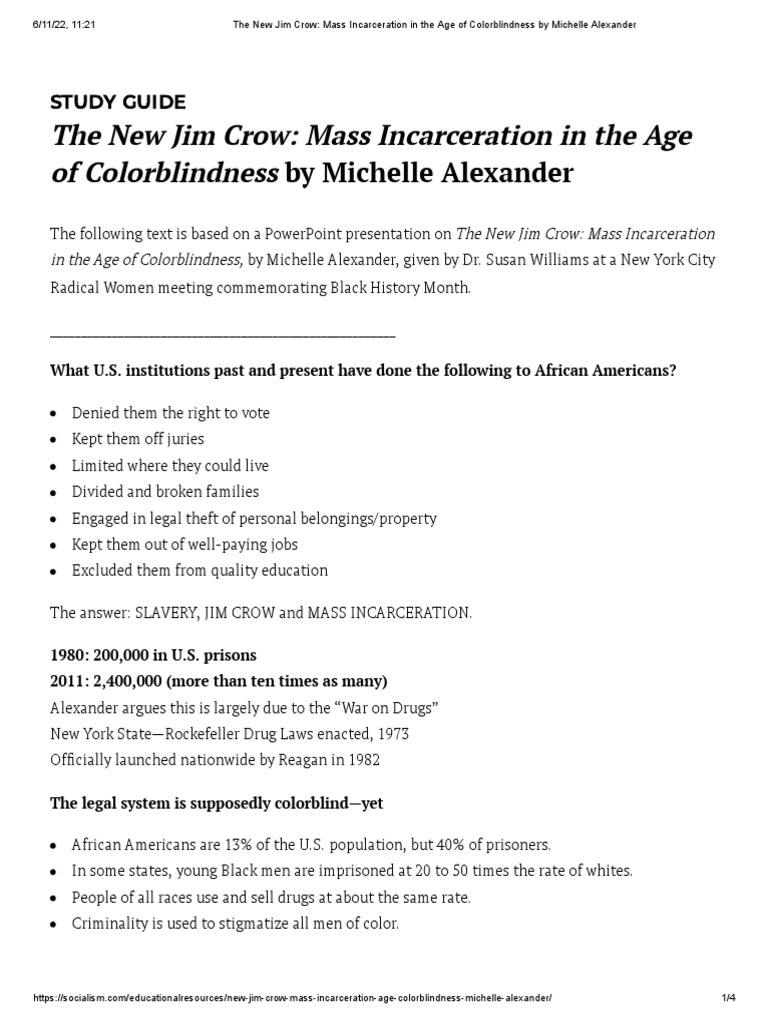 The New Jim Crow - Mass Incarceration in The Age of Colorblindness by ...