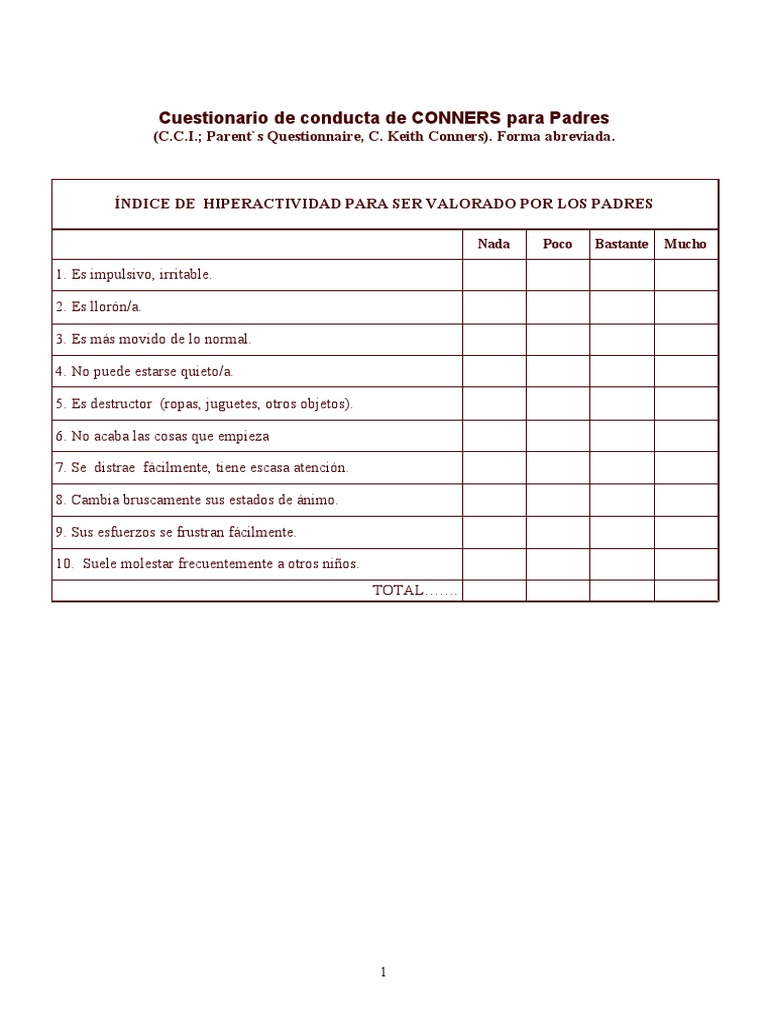 Escalas de Conners | PDF | Estudios de idiomas extranjeros