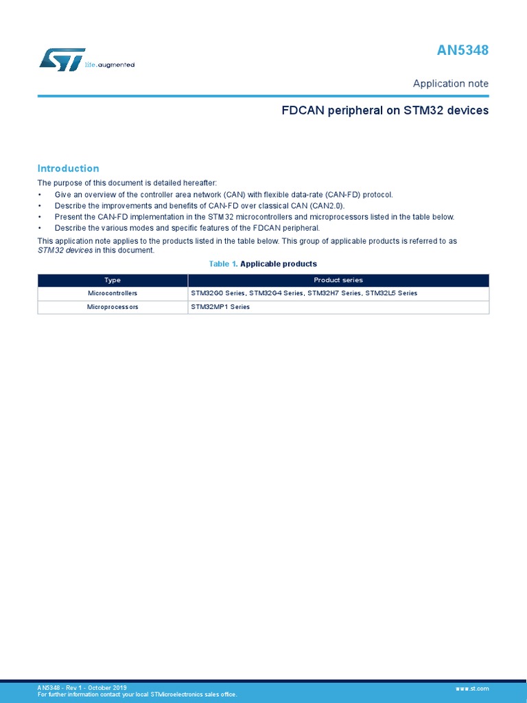 An5348 Fdcan Peripheral On Stm32 Devices Stmicroelectronics Pdf 