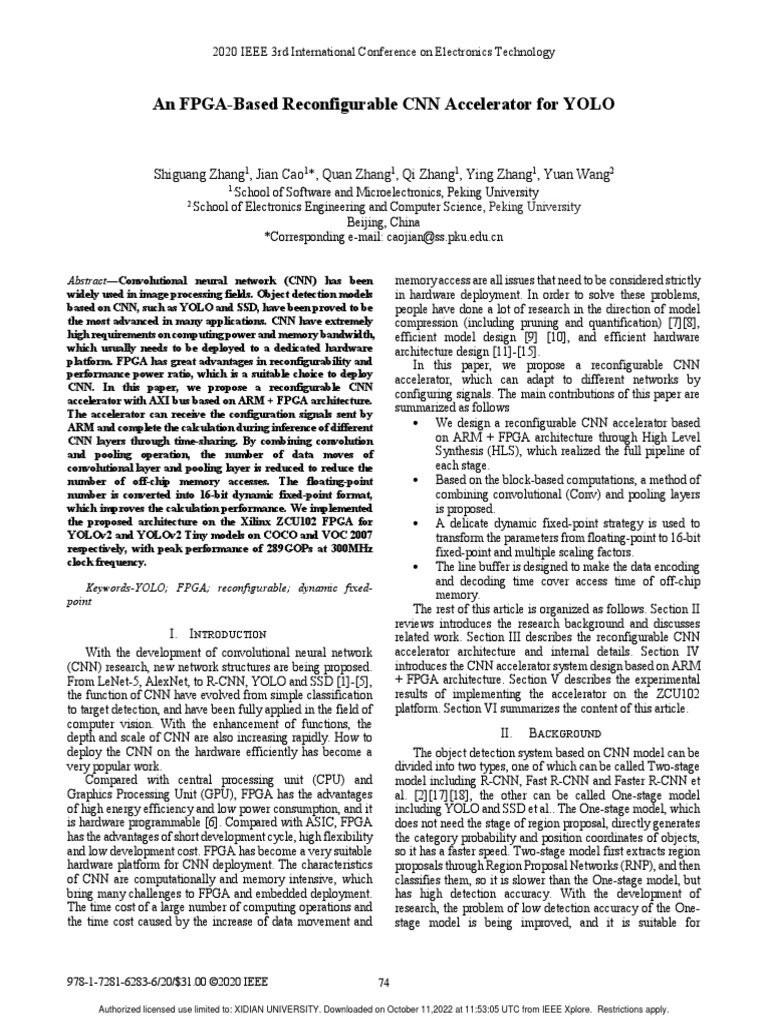 An FPGA-Based Reconfigurable CNN Accelerator For YOLO | PDF | Computer Architecture | Computer ...