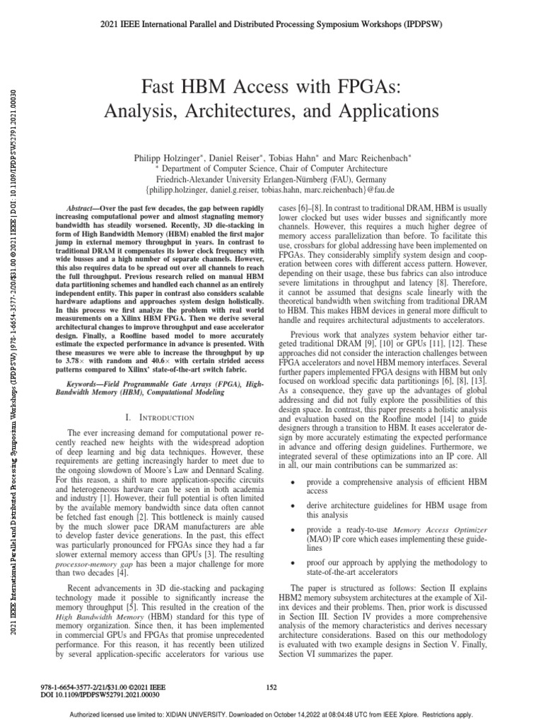 Fast Hbm Access With Fpgas Analysis Architectures And Applications Pdf Field Programmable
