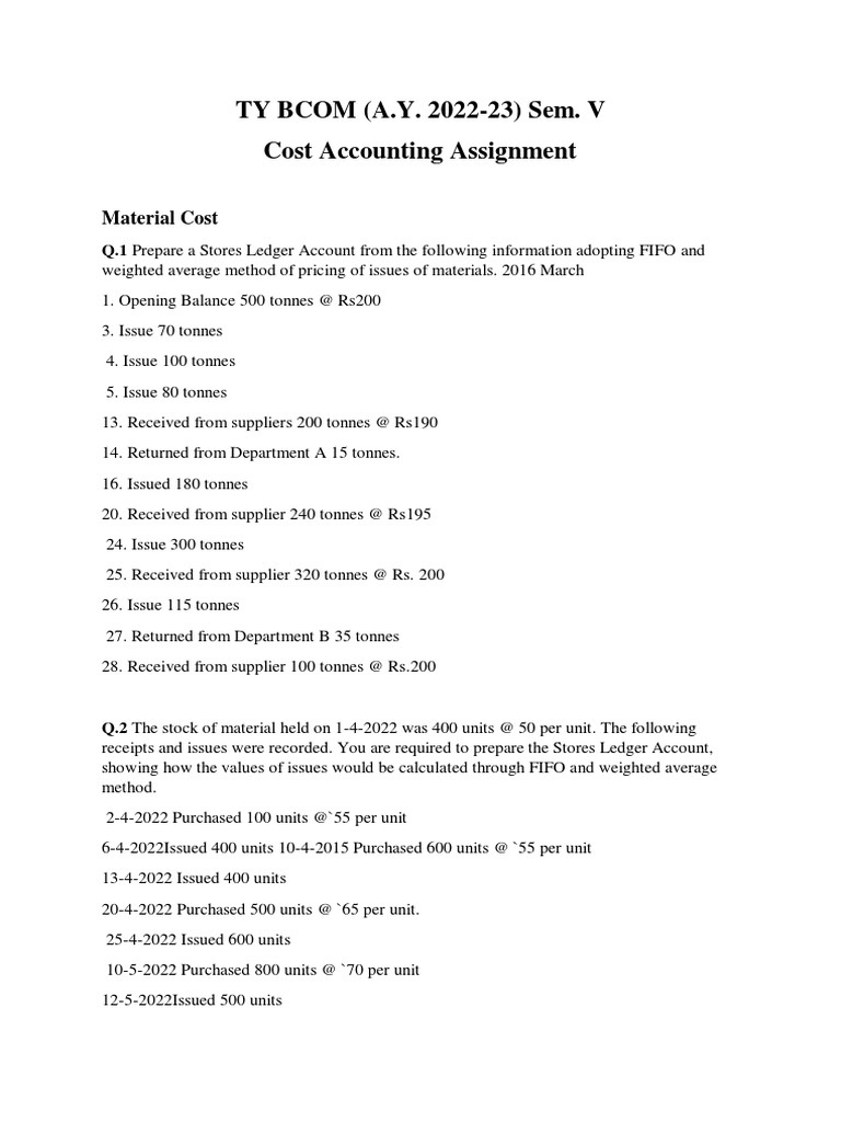 TYBCOM Sem V CA Assignment | PDF | Cost Of Living | Piece Work