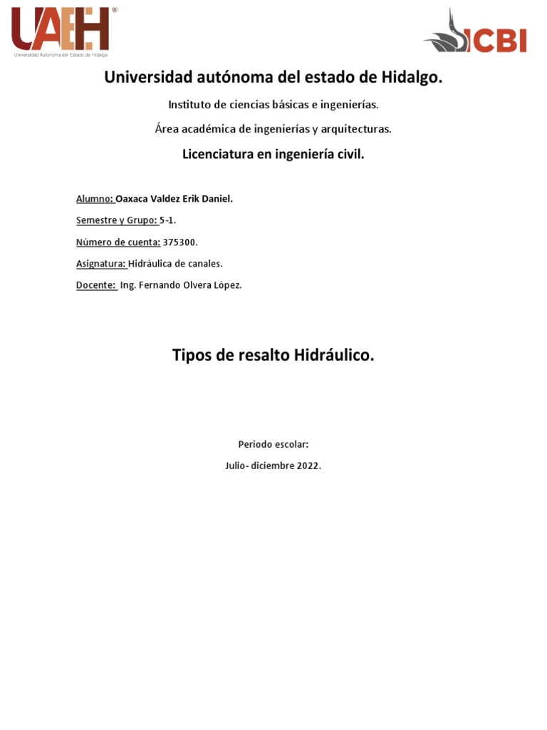 Tipos de Resalto Hidráulico | PDF