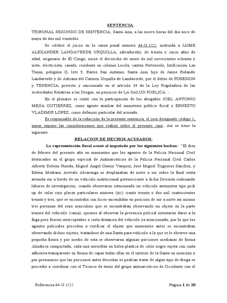 Sentencia Absolutoria Causa 64-U-1-22 Copia para CSJ | PDF | Cannabis ...