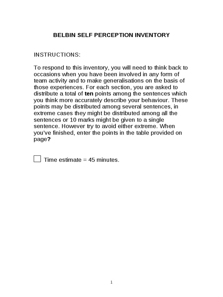 Belbin Self Perception Inventory | PDF | Thought | Cognition