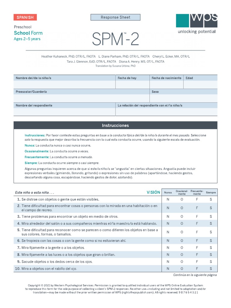 Spm2-Sp-Preschool School Response Sheet | PDF