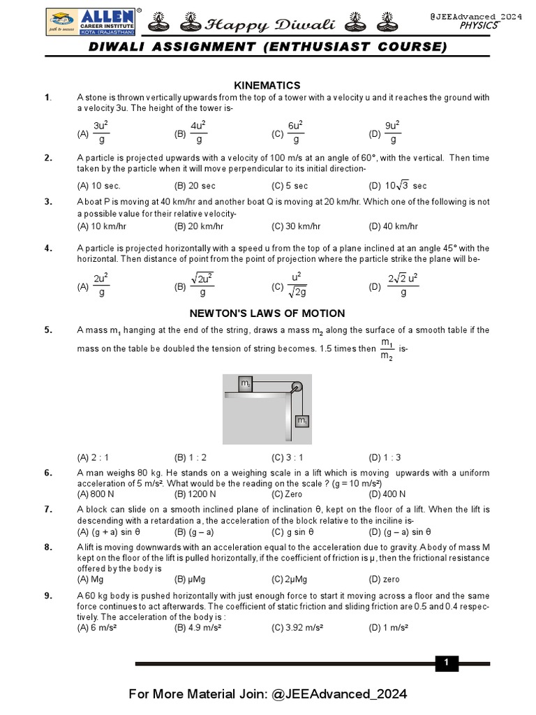 Diwali Physics Assignment Solutions | PDF | Collision | Acceleration