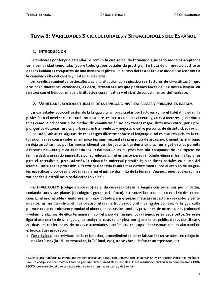 Tema 3. Variedades Socioculturales y Situacionales (I) | PDF | Dialecto ...