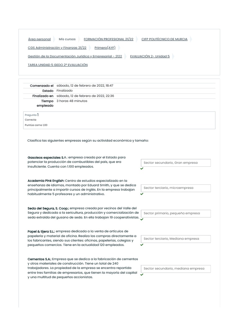 TAREA UNIDAD 5 GEDO 2 EVALUACIÓN - Revisión Del Intento | PDF | Negocios | Finanzas y ...
