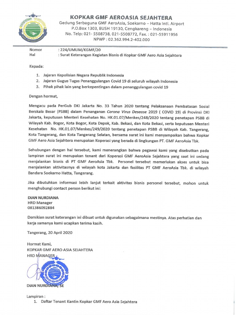 Izin Memasuki Kawasan PSBB | PDF