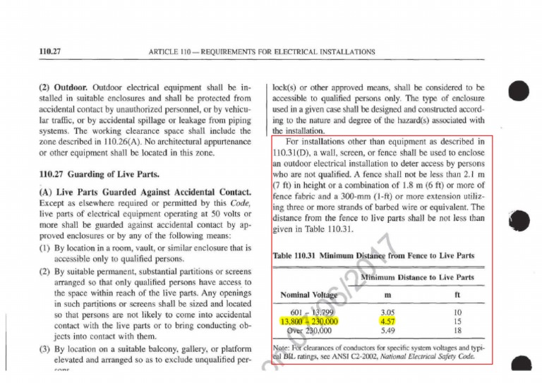 NEC-2015-Minimum Distances To Fence | PDF | Electrical Wiring ...
