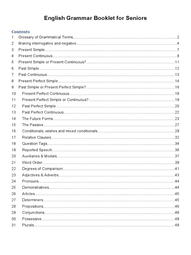English Grammar Booklet For Seniors | PDF | English Language | Semantic ...