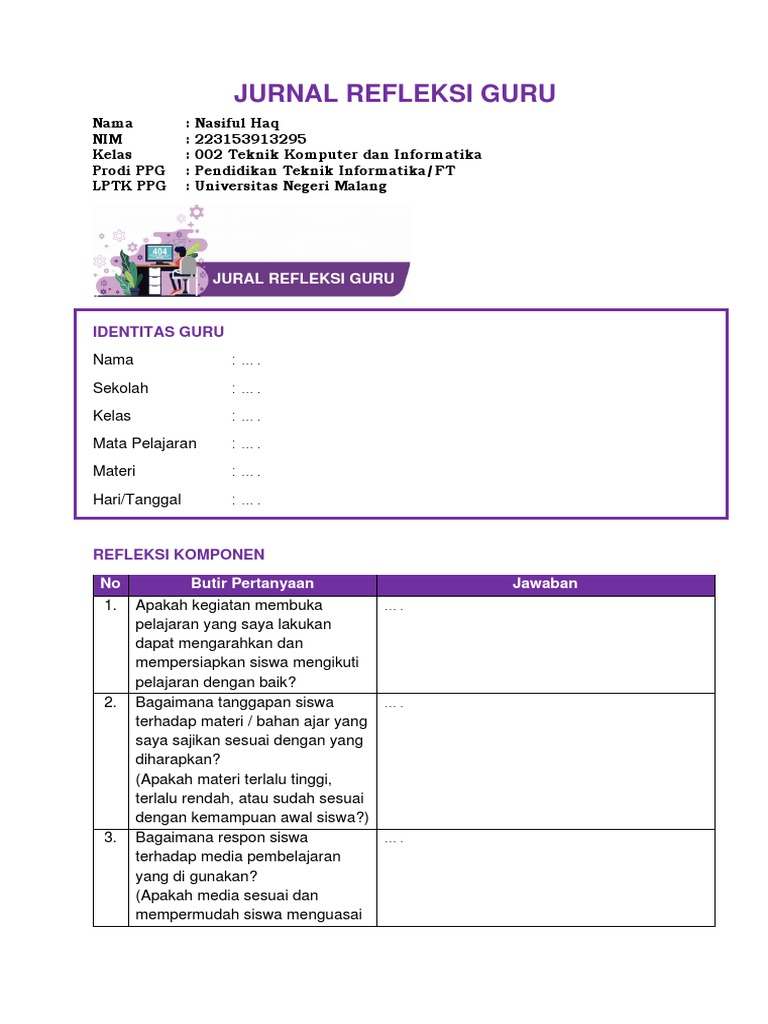 Jurnal Refleksi Guru - Nasiful Haq | PDF