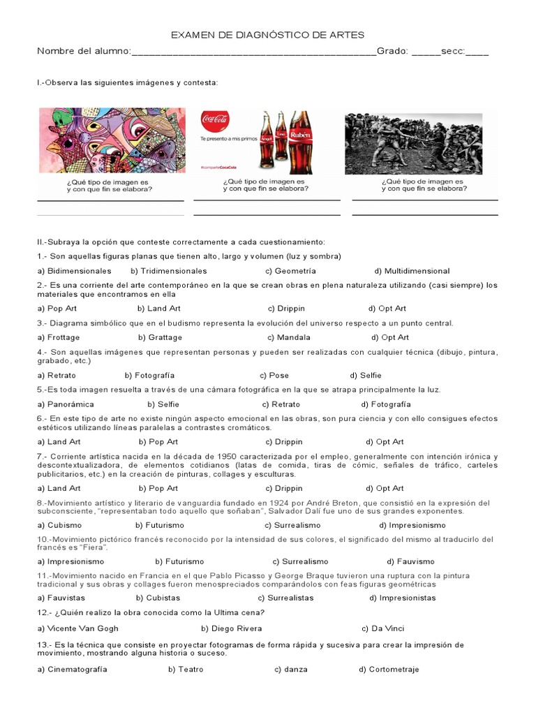 Examen de Diagnóstico de Artes | PDF | Surrealismo | Cubismo