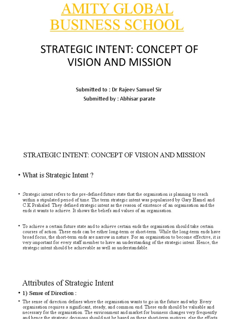 Strategic Intent Concept of Vision and Mission | PDF | Intention | Goal