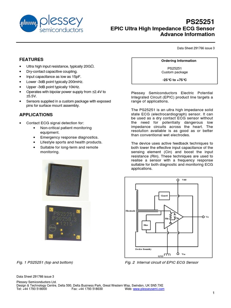 EPIC Ultra High Impedance ECG Sensor Advance Information: Features ...